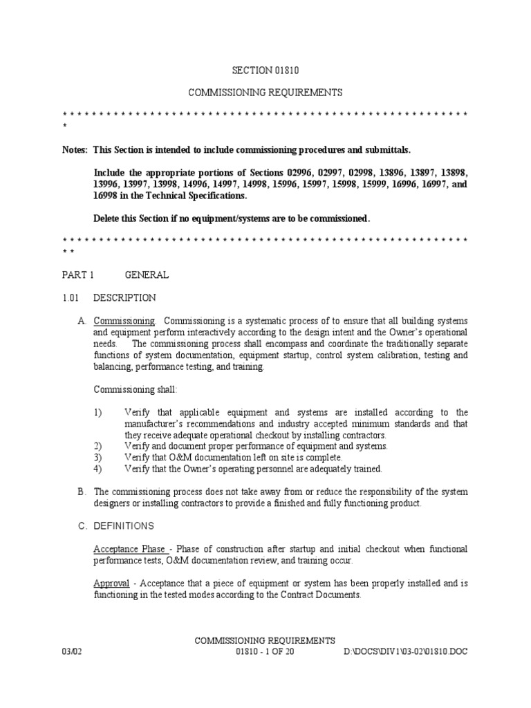 Coordinating the Commissioning Process: An Overview of Typical ...
