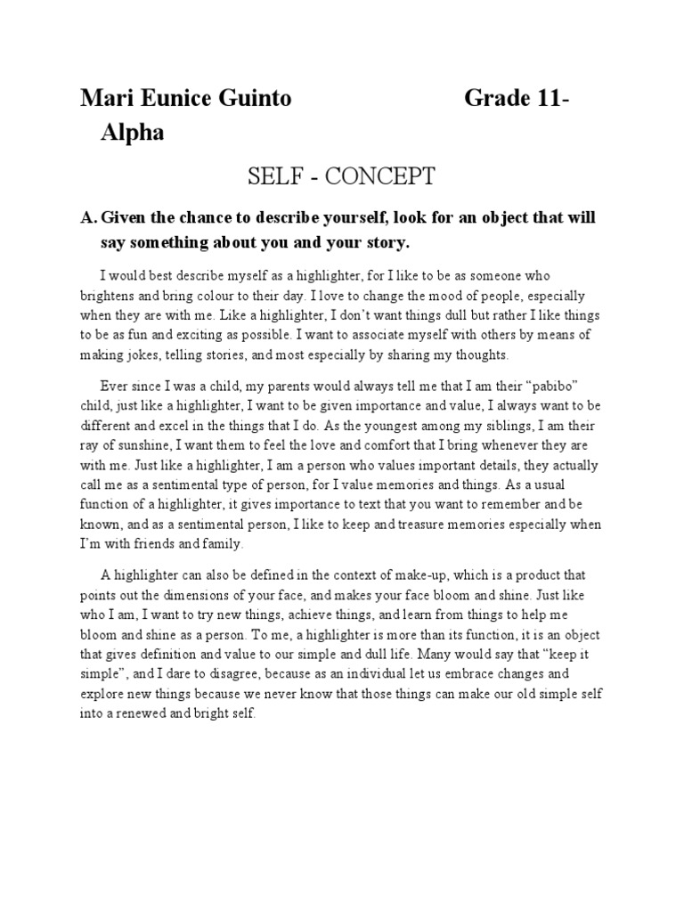 Self Concept Essay | PDF