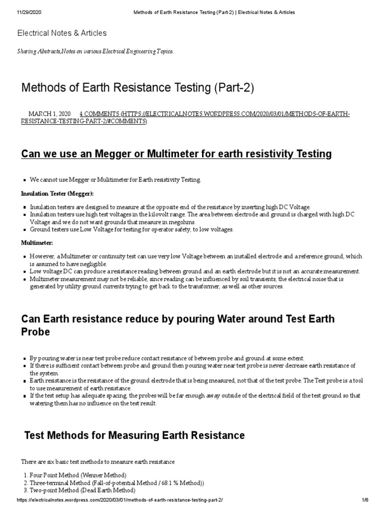 Earth Resistance Testing Methods Explained | PDF | Quantity | Force