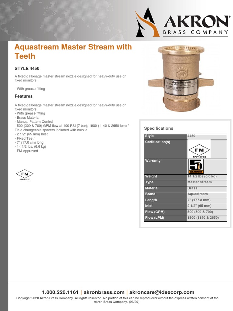 Aquastream Master Stream With Teeth: STYLE 4450 | PDF