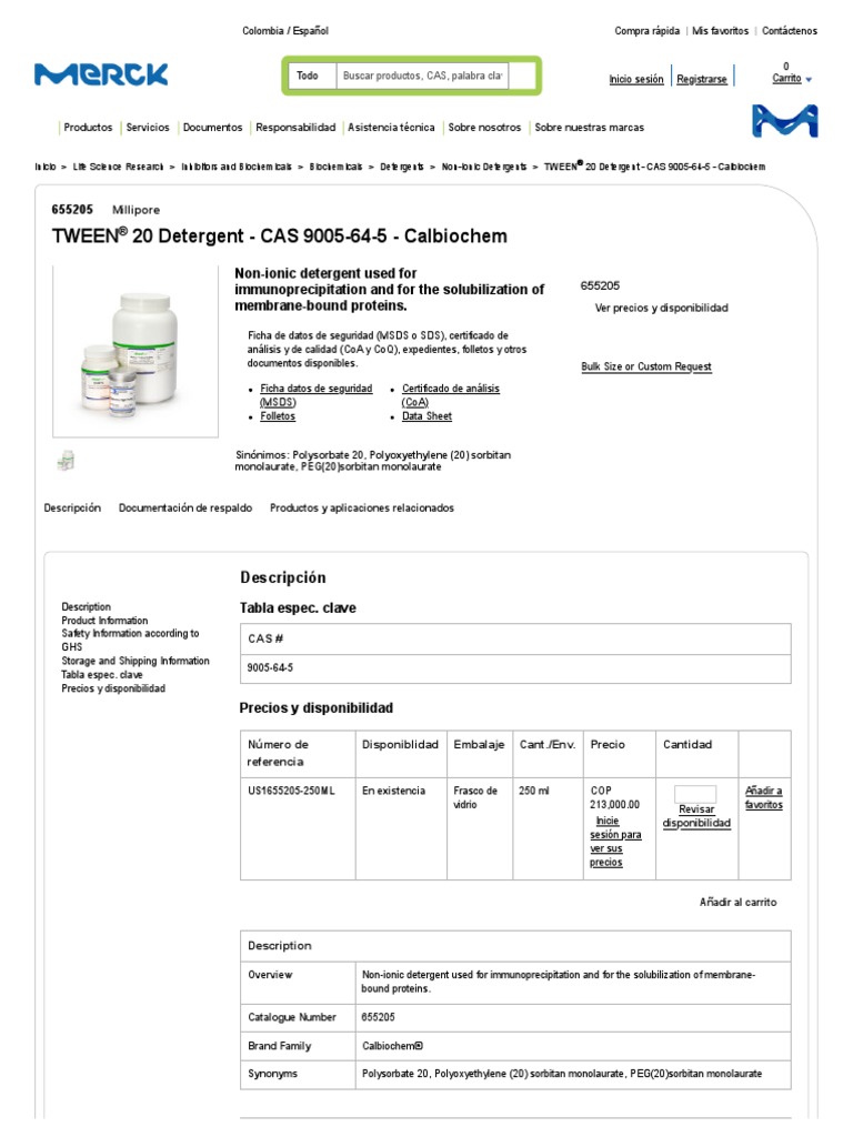 TWEEN® 20 Detergent - CAS 9005-64-5 - Calbiochem CAS 9005-64-5 _ 655205 ...