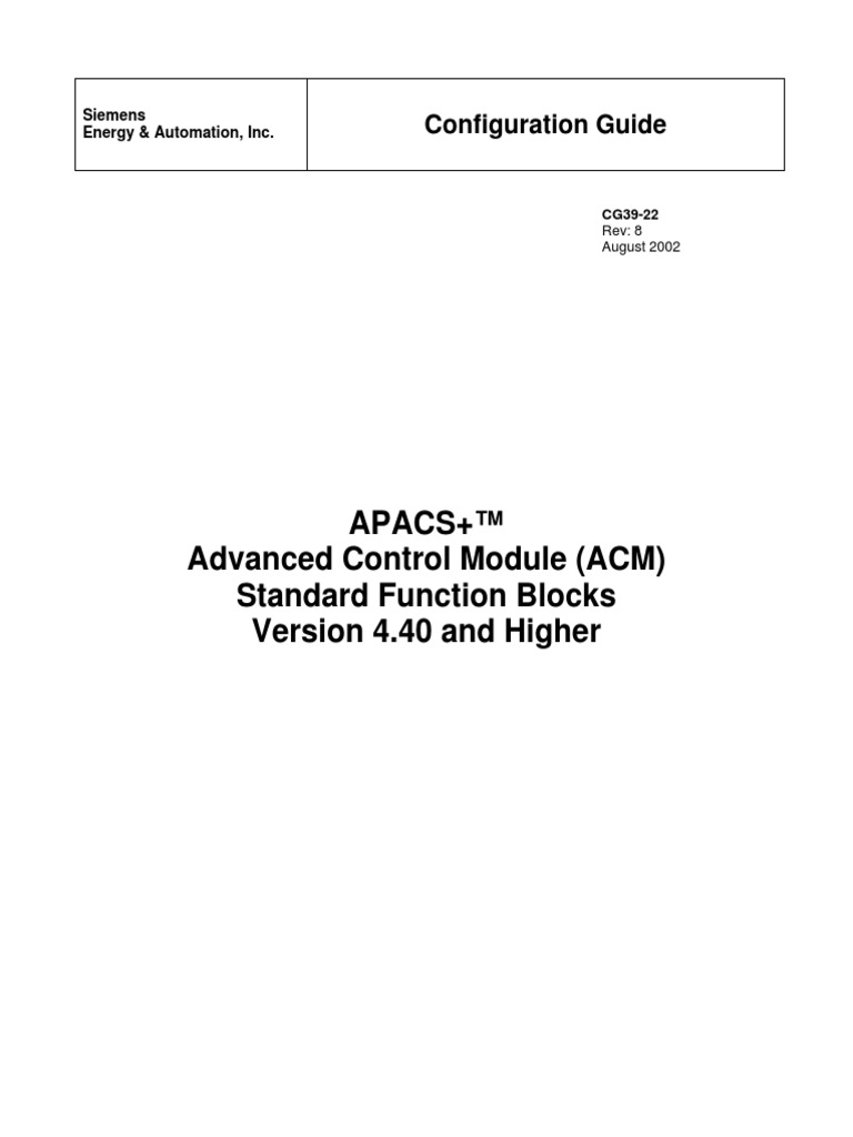 APACS+ Advanced Control Module (ACM) Standard Function Blocks Version 4.40 and Higher | PDF ...