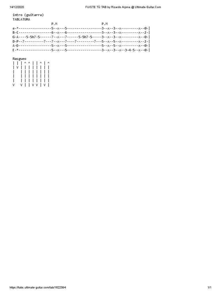 FUISTE TÚ TAB by Ricardo Arjona @ | PDF