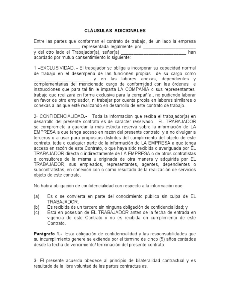 Clausula Adicional de Exclusividad y de Confidencialidad | PDF | Justicia | Crimen y violencia