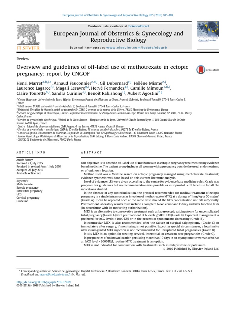 Methotrexate Guidelines for Ectopic Pregnancy | PDF | Human Chorionic ...