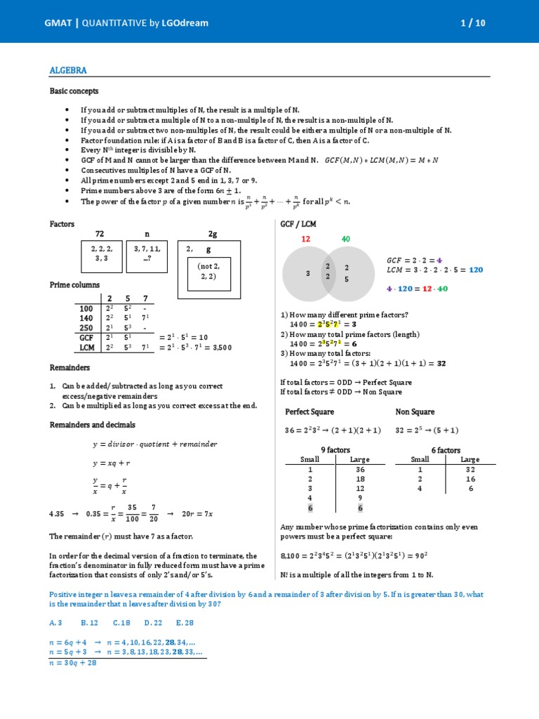 GMAT Quantitative Algebra Guide | PDF | Triangle | Area