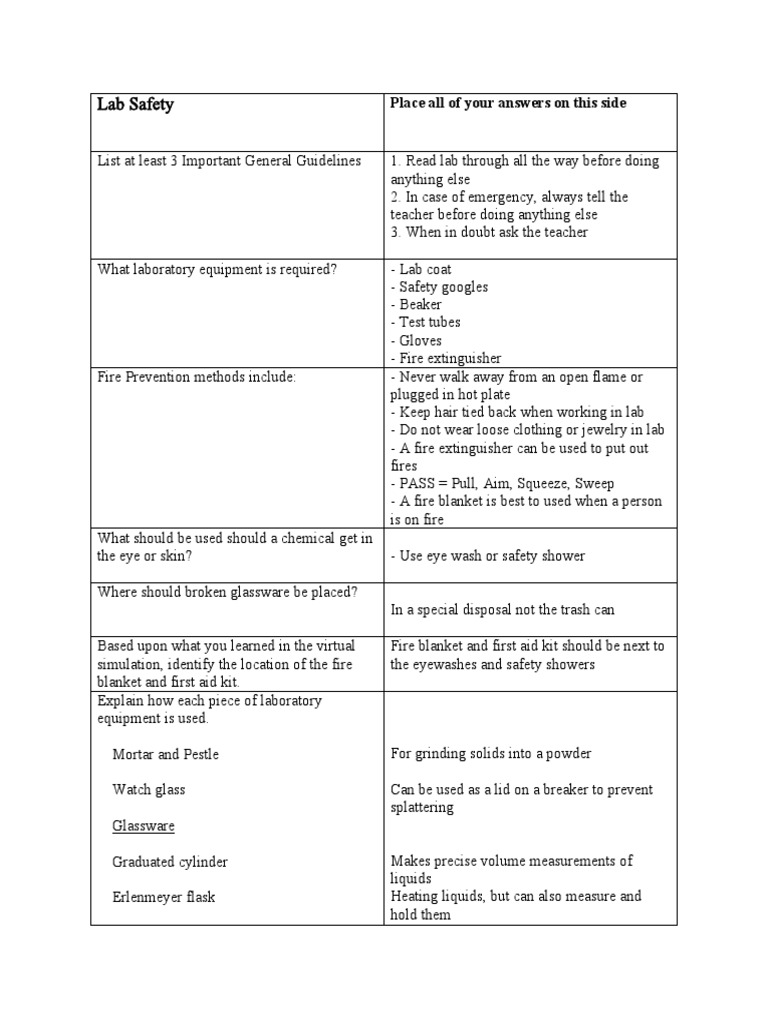 Lab Safety and Equipment Guided Notes-1 | PDF | Laboratories | Chemicals