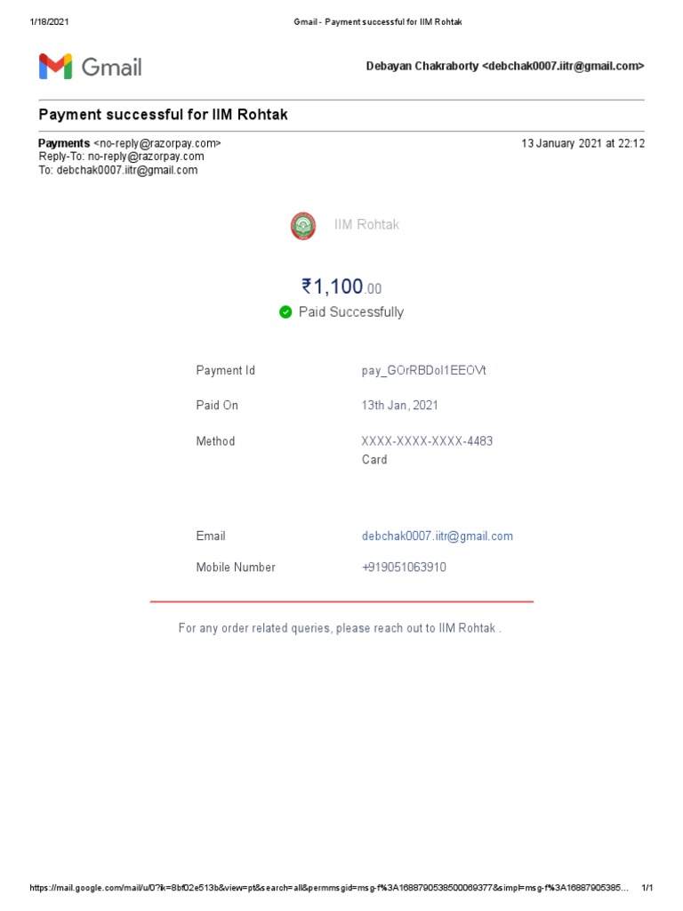 Gmail - Payment Successful For IIM Rohtak | PDF