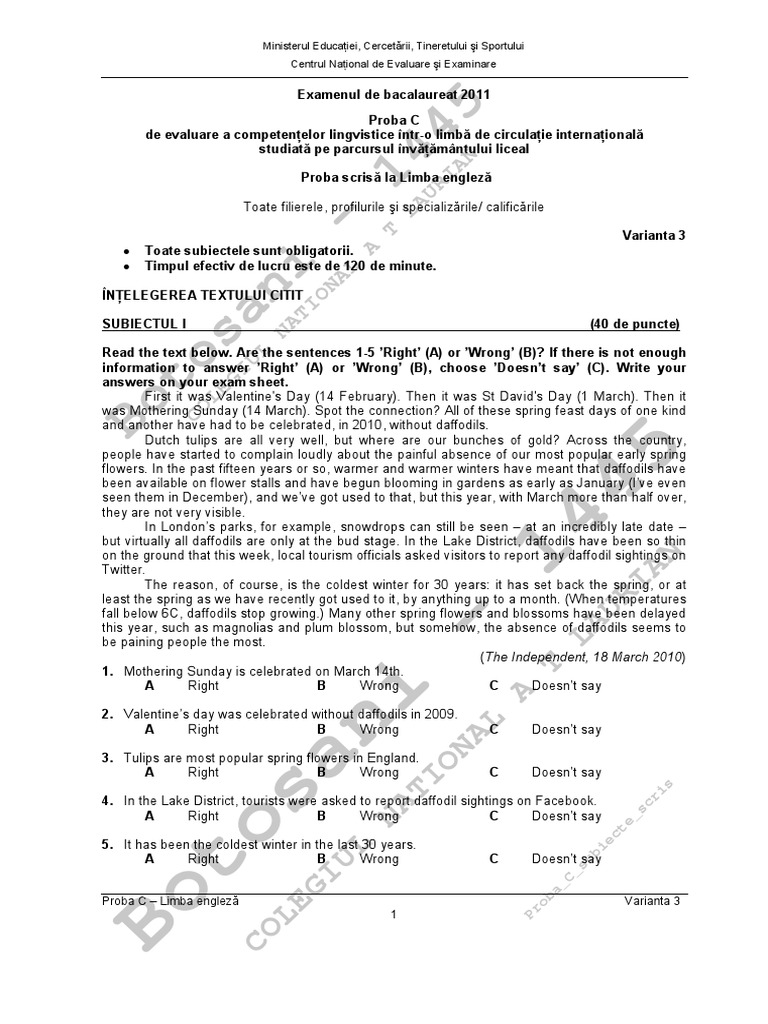 Proba C Engleza Scris Subiect 3 | PDF | Food And Drink | Beverages