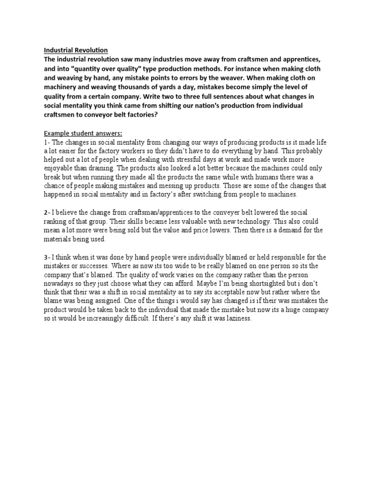 Industrial Revolution Homework | PDF