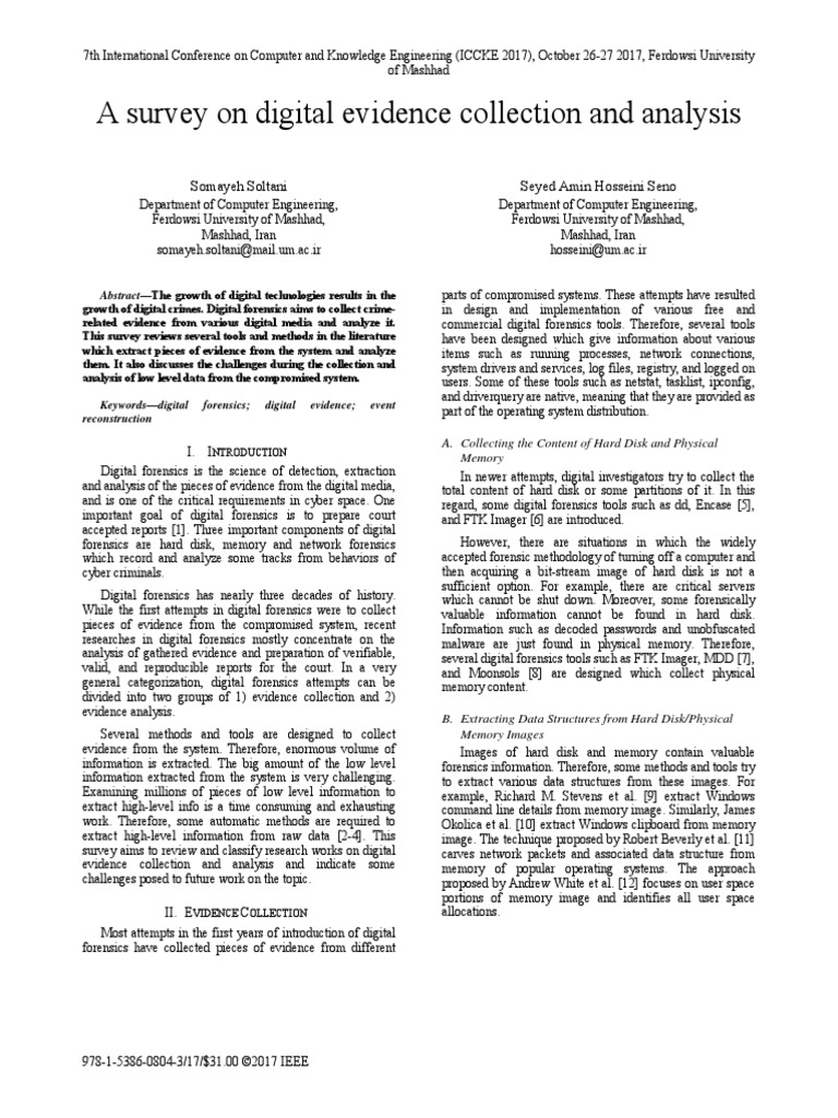 A Survey On Digital Evidence Collection and analysis-CAMERA READY | PDF ...