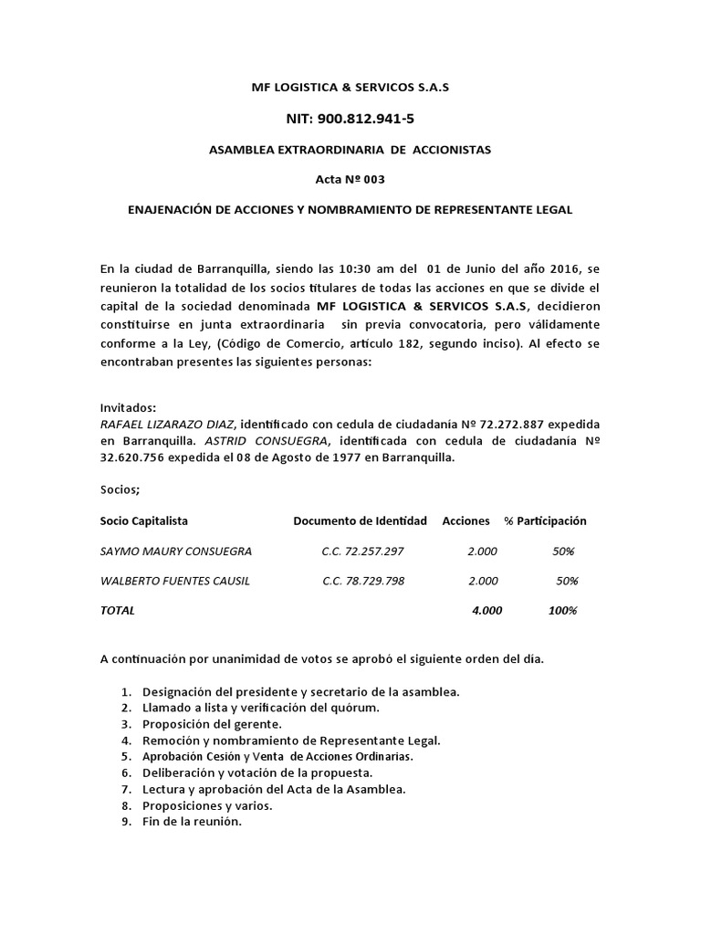 Acta Venta de Acciones | PDF