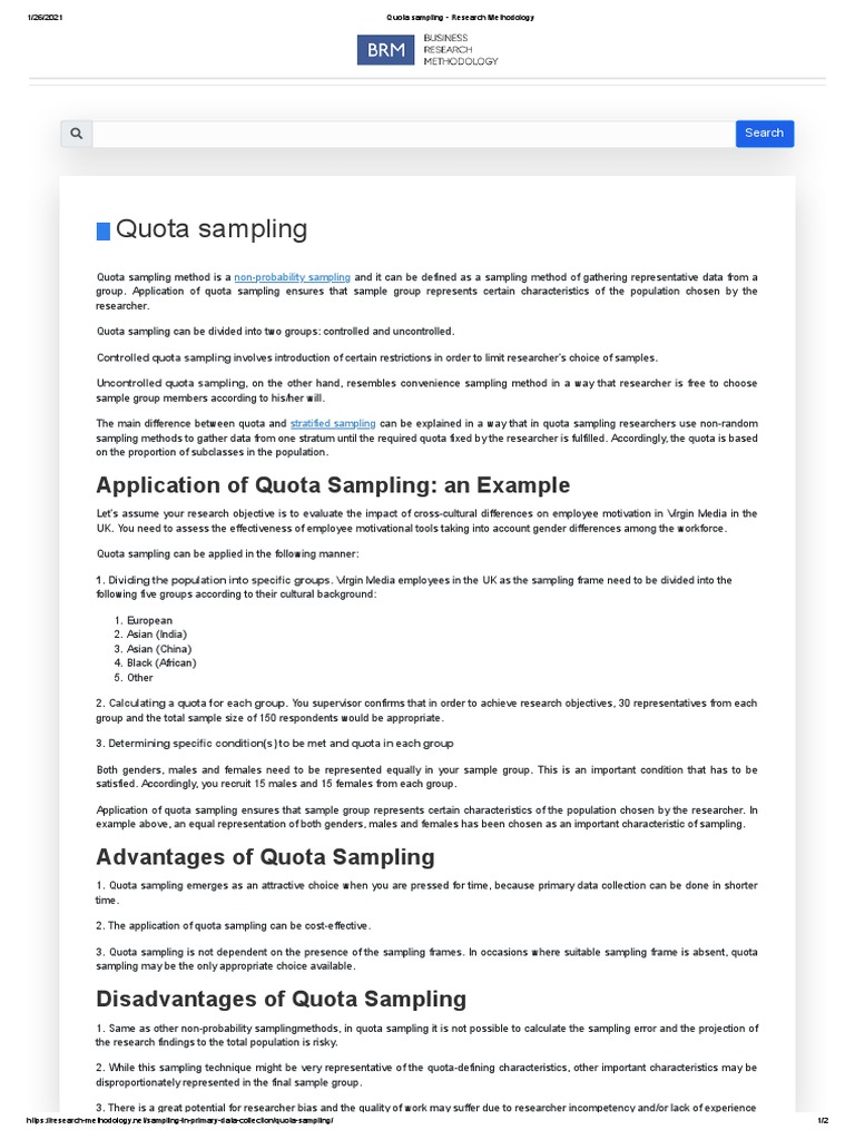 Quota Sampling - Research Methodology | PDF | Sampling (Statistics ...