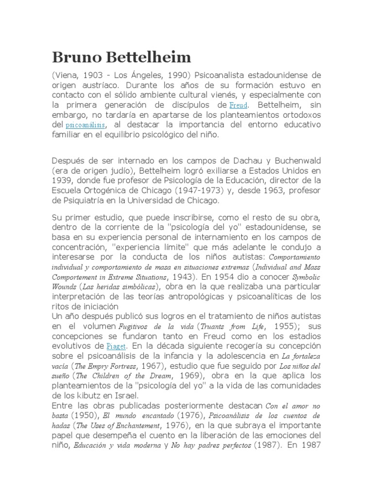 Bruno Bettelheim | PDF | Espectro autista | Psicoanálisis