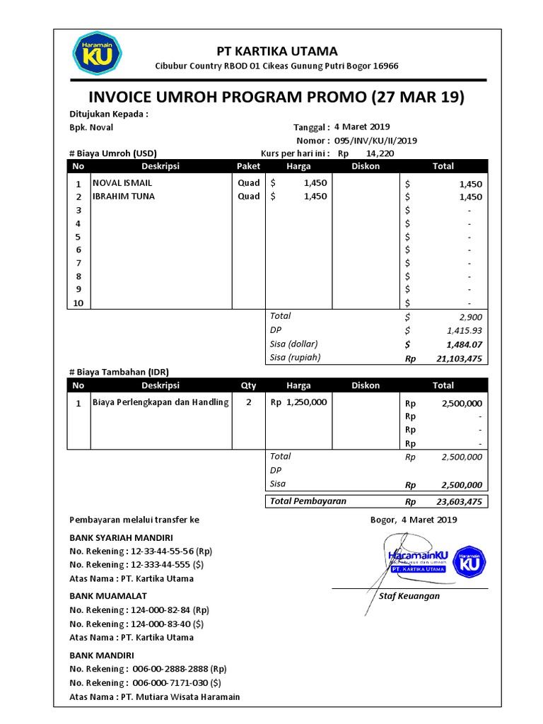 Invoice Umroh Program Promo 2019 | PDF