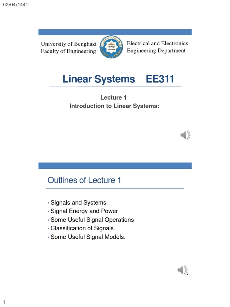 EE311 Lecture One | PDF | Discrete Time And Continuous Time | Physics