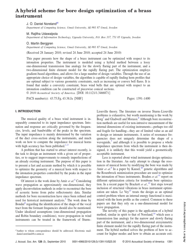 A Hybrid Scheme For The Bore Design Optimization of A Brass Instrument ...