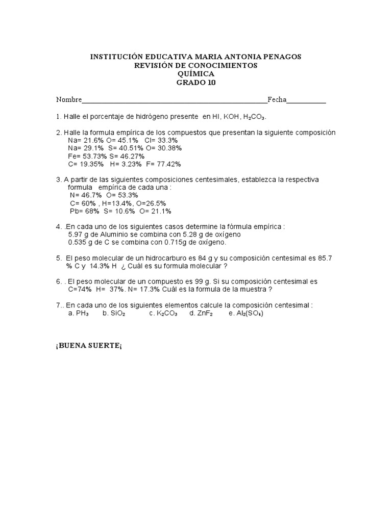 Ev. Formulas Químicasc | PDF