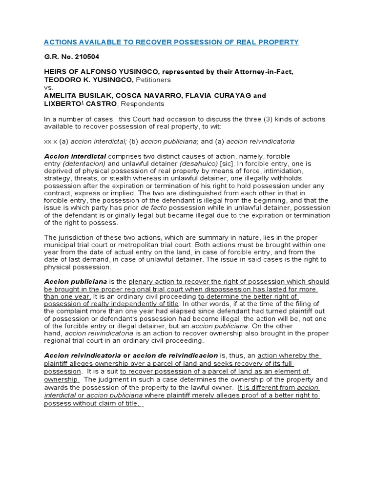 Actions Available To Recover Possession of Real Property | PDF | Civil ...