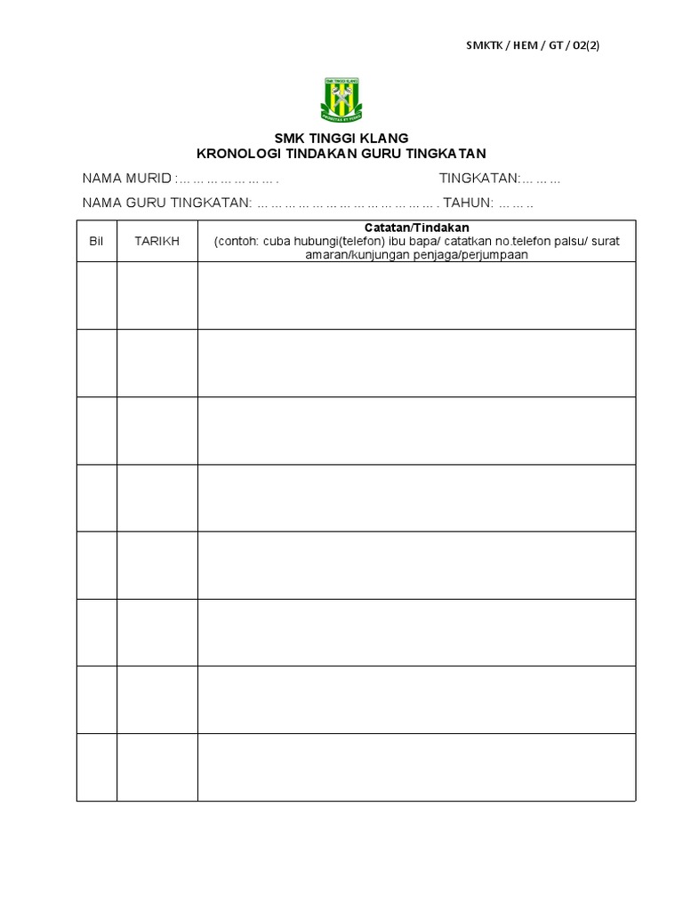 Hem 02 2borang Kronologi Catatan Tindakan Guru Tingkatan | PDF