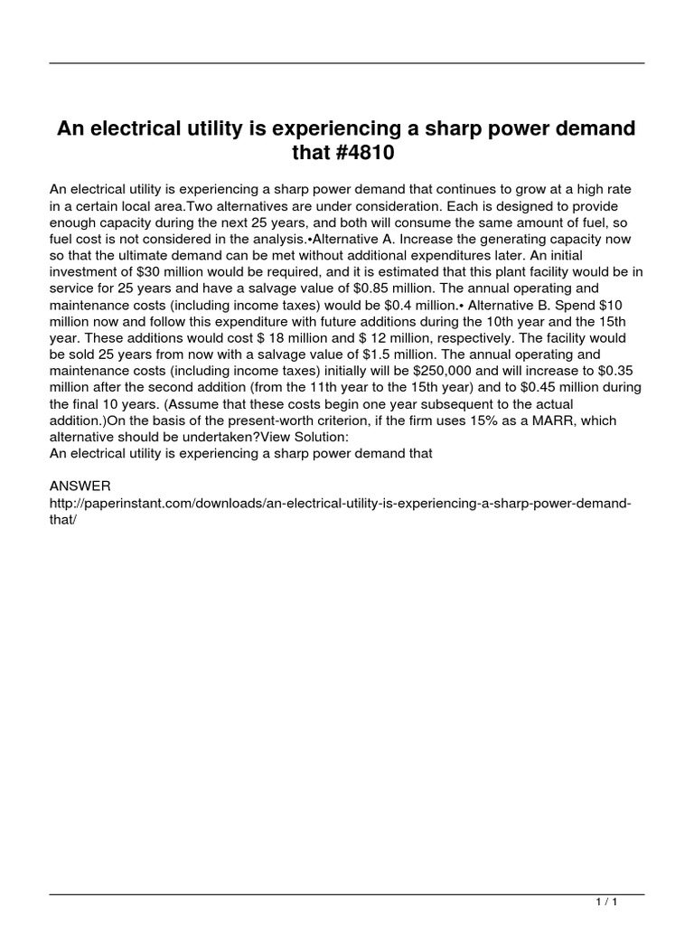 An Electrical Utility Is Experiencing A Sharp Power Demand That | PDF ...