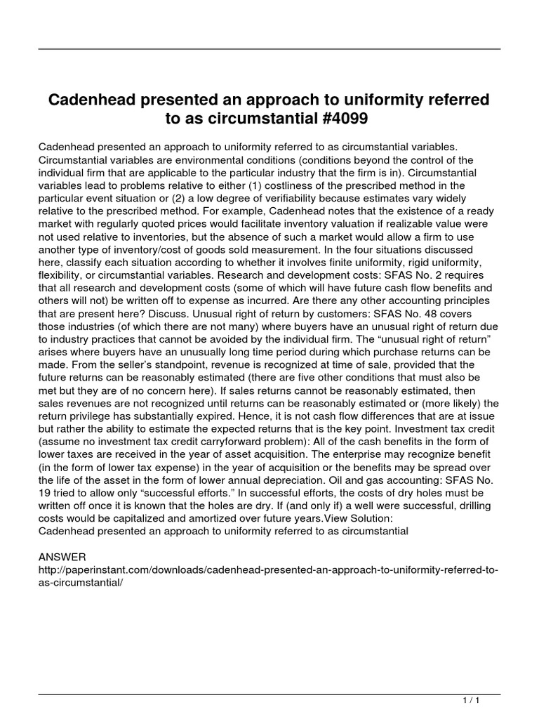 Cadenhead Presented An Approach To Uniformity Referred To As ...