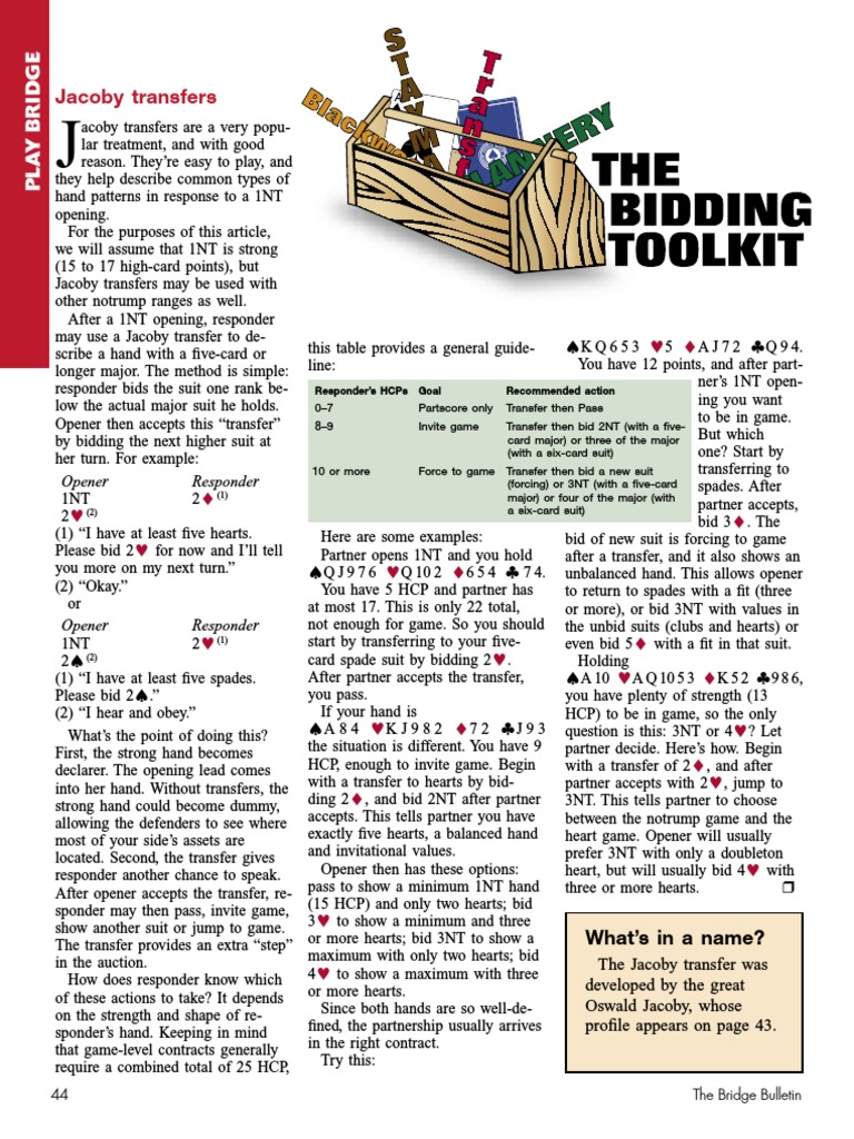 Jacoby Transfers | PDF | Contract Bridge | French Deck Card Games