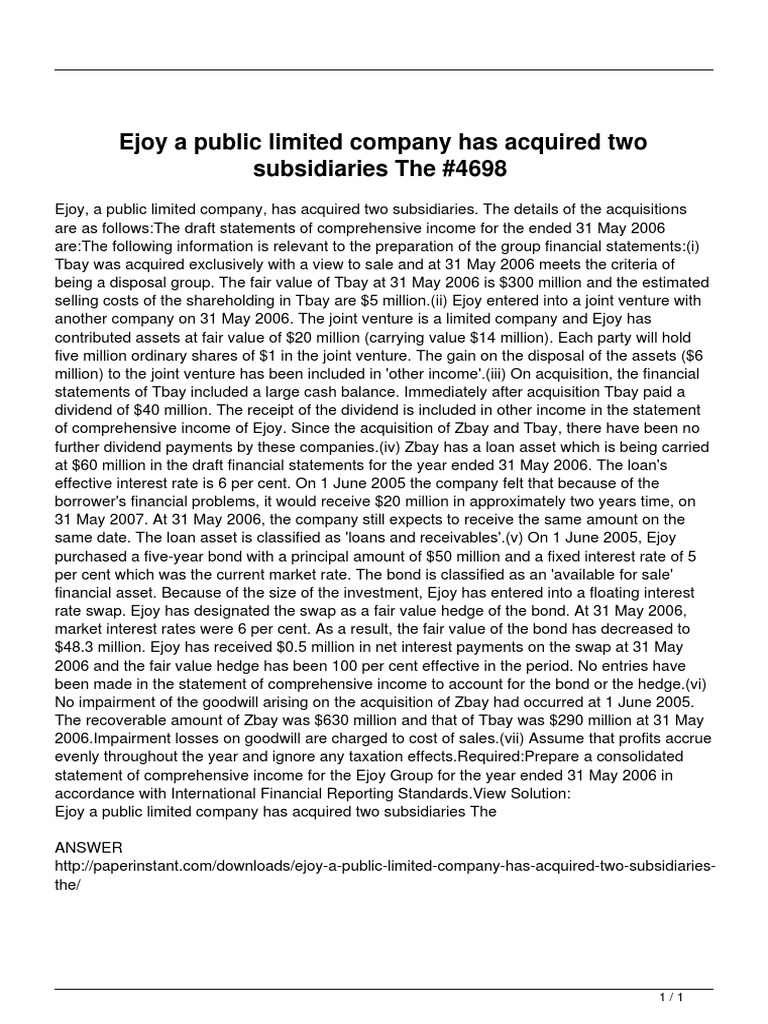 Ejoy A Public Limited Company Has Acquired Two Subsidiaries The | PDF ...