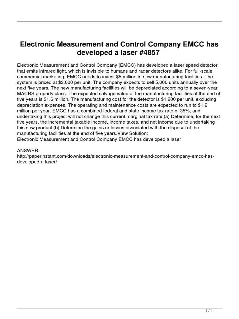 EMCC Laser Speed Detector Financial Analysis | PDF