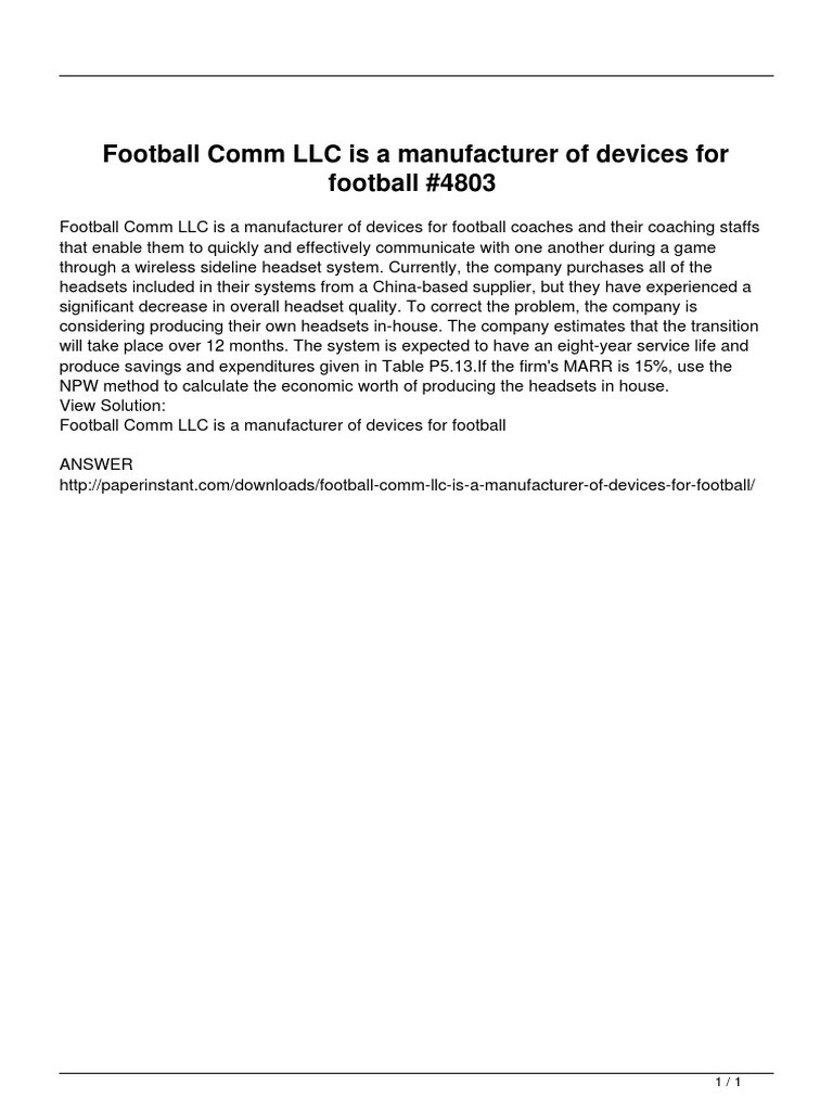 Football Comm LLC Is A Manufacturer of Devices For Football | PDF
