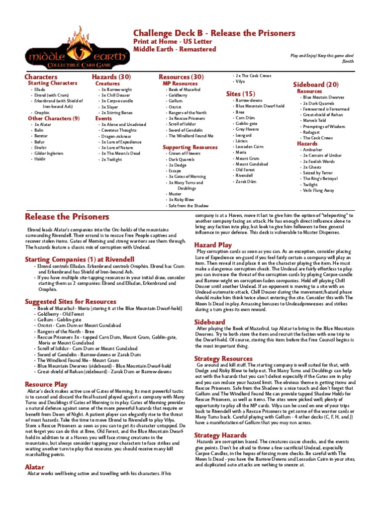 MECCG Challenge Deck B | PDF | Middle Earth Books | The Lord Of The Rings