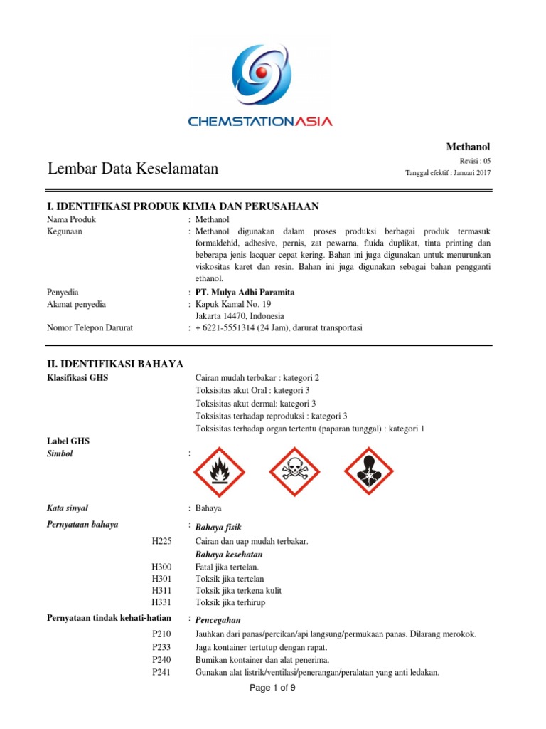 SDS Methanol (Indonesia) Rev.05 | PDF