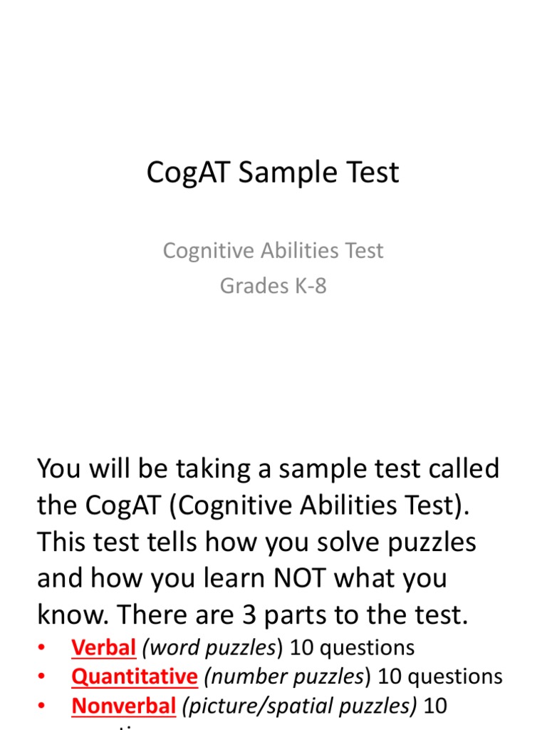 Cogat Sample Test: Cognitive Abilities Test Grades K-8 | PDF ...