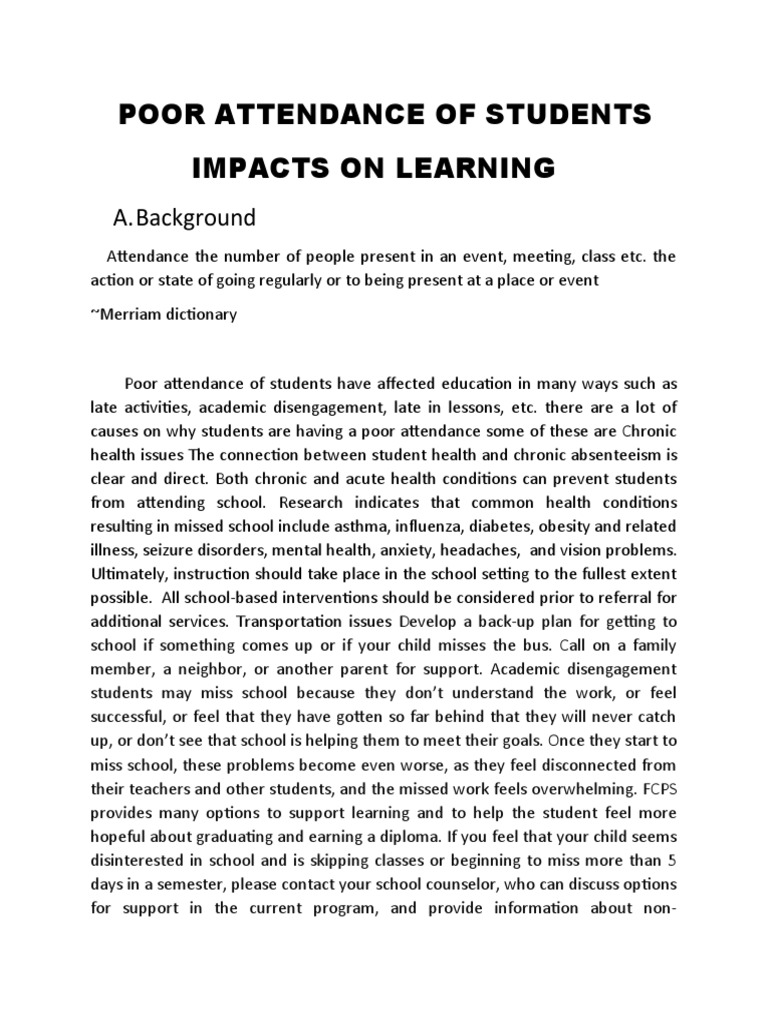 Poor Attendance of Students | PDF | Schools | Substance Abuse