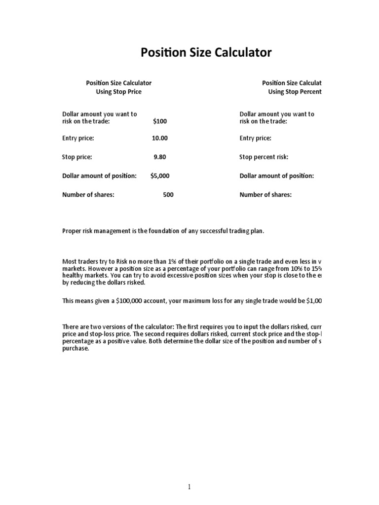Position Size Calculator: Position Size Calculator Position Size ...