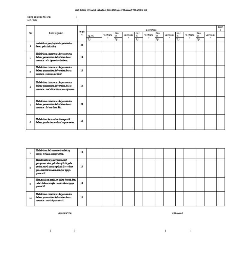 Log Book Jenjang Jabatan Fungsional Perawat Terampil Rs | PDF