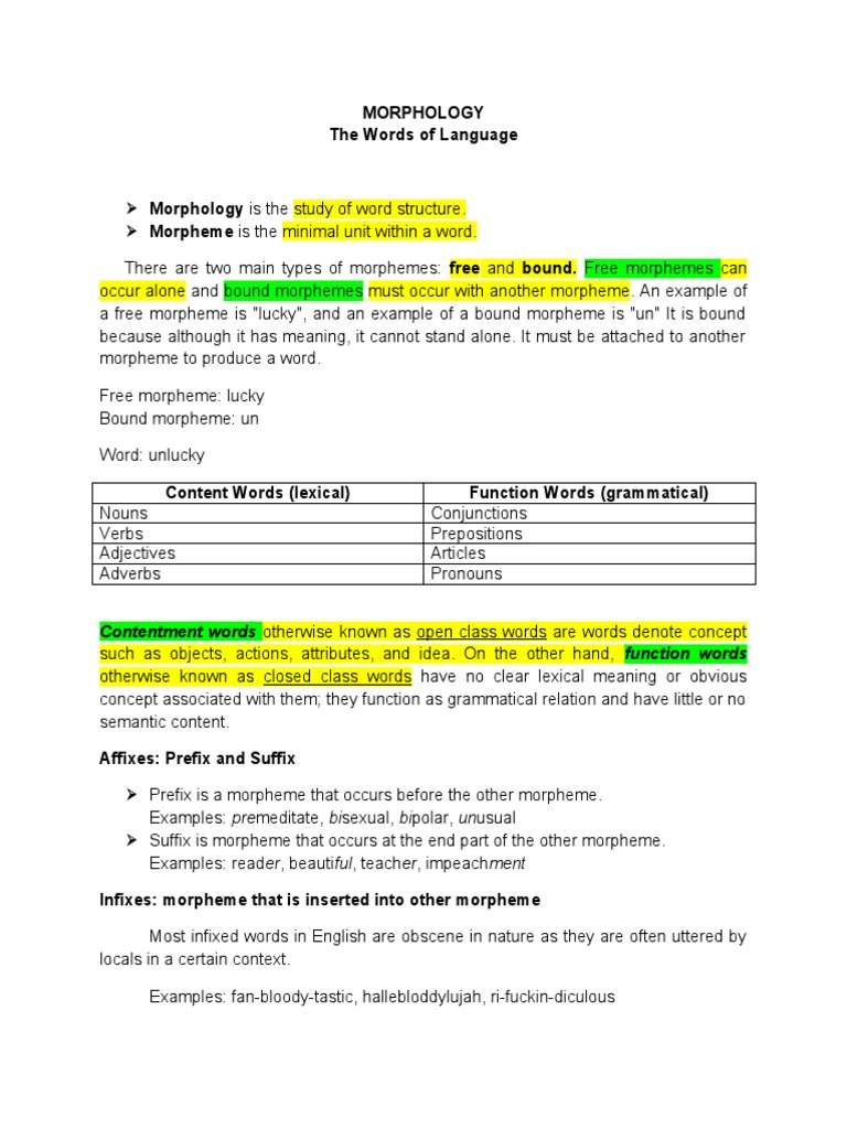 Contentment Words Otherwise Known As Open Class Words Are Words Denote ...