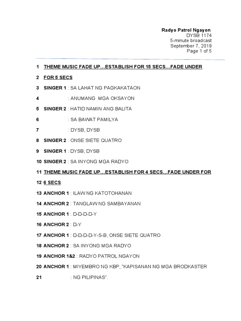 Radyo Brodkasting Skript Sample | PDF