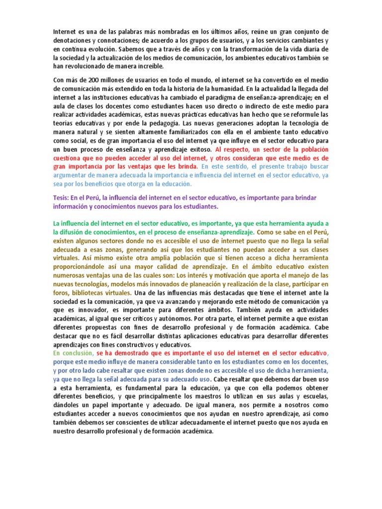 Influencia Del Internet en El Sector Educativo | PDF | Internet | La ...