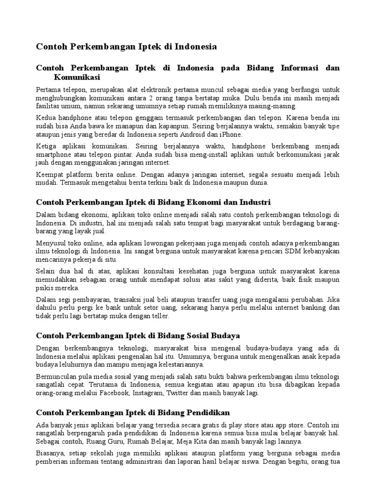 Contoh Perkembangan Iptek Di Indonesia | PDF