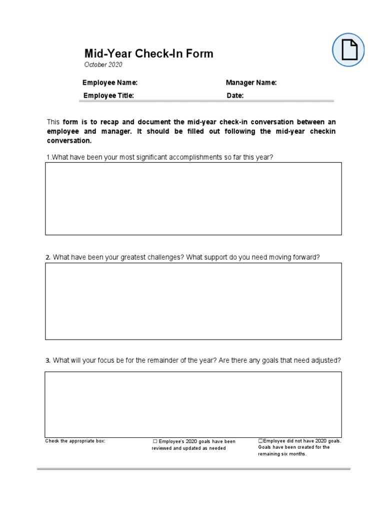 Mid-Year Check-In Form: Employee Name: Manager Name: Employee Title ...