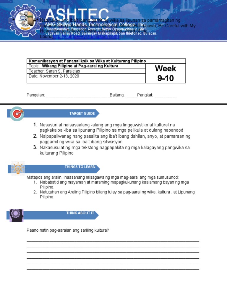 Komunikasyon Learning Kit WEEK 9-10 | PDF