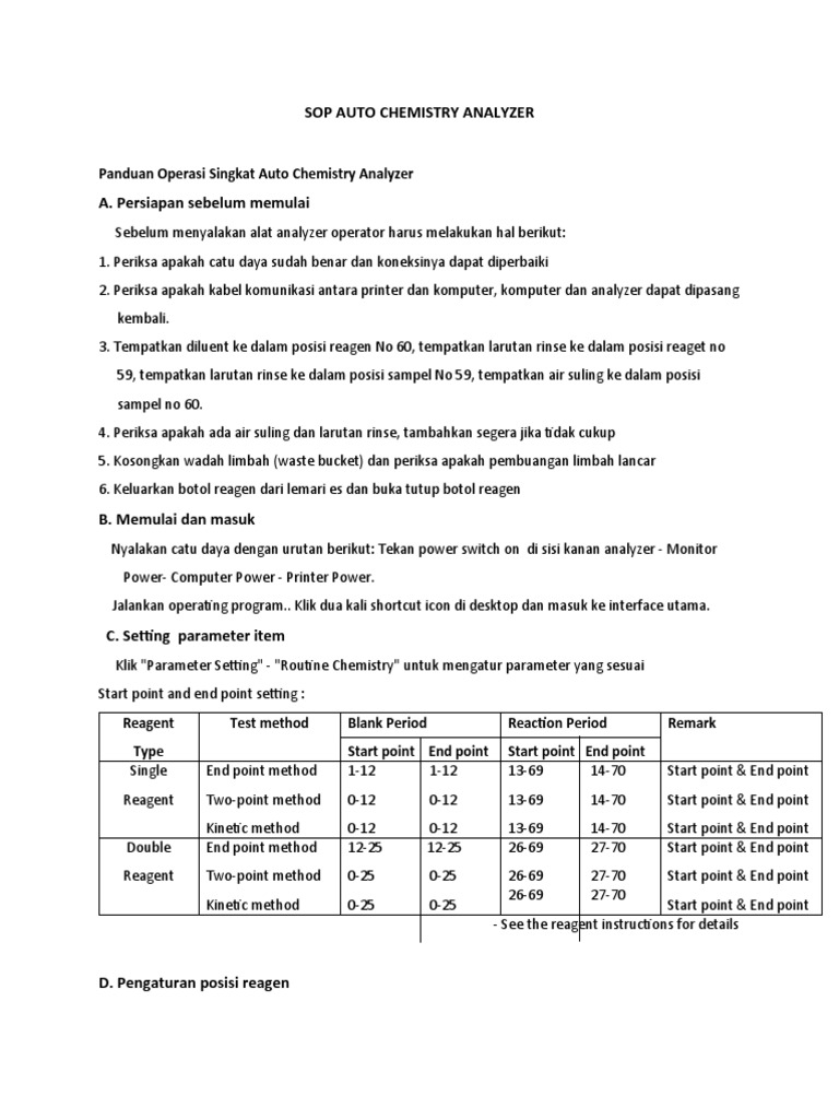 Sop Auto Chemistry Analyzer | PDF