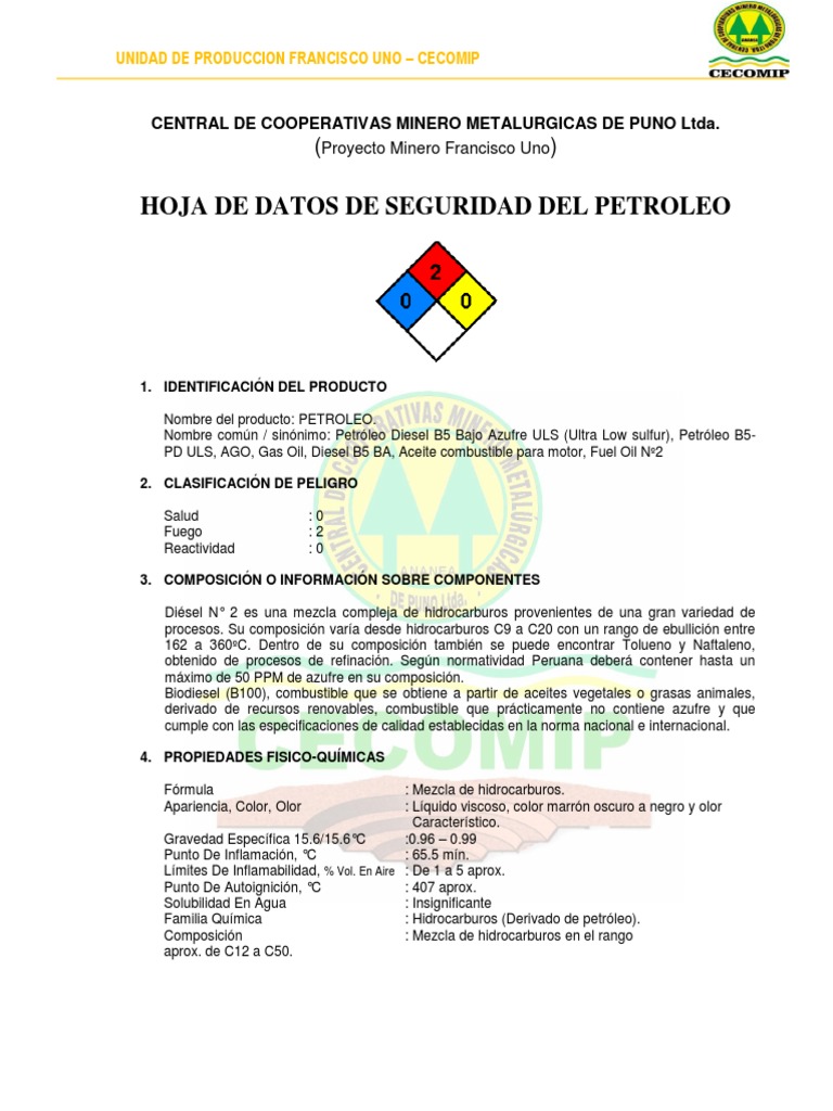 MSDS Petroleo | PDF | Petróleo | Combustible diesel
