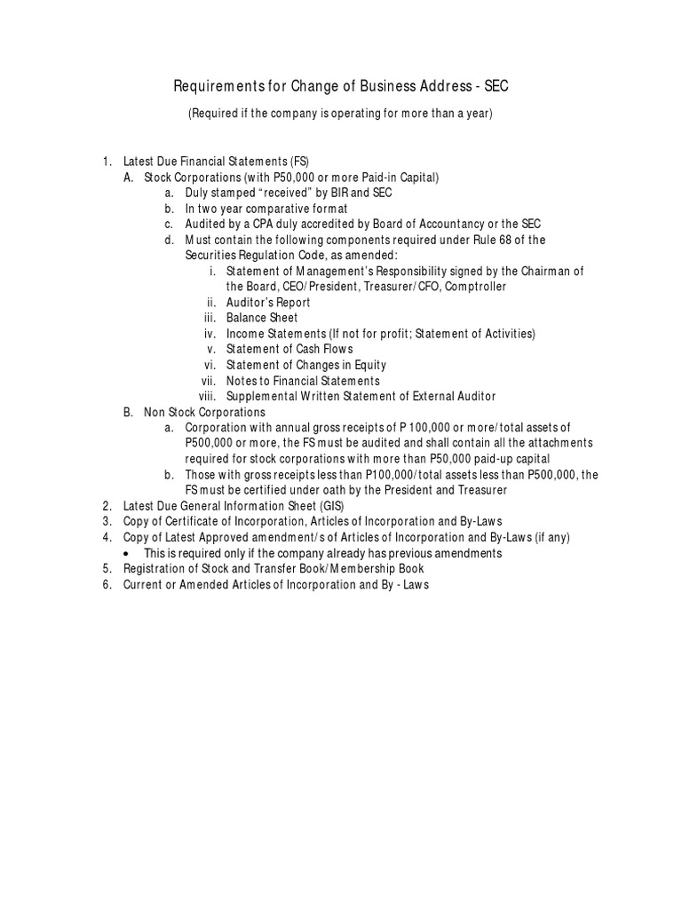 SEC Change of Business Address Requirements | PDF