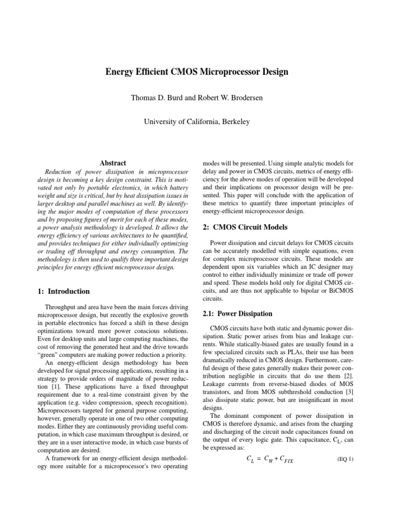 Energy Efficient CMOS Microprocessor Design | PDF | Cmos | Electronic ...