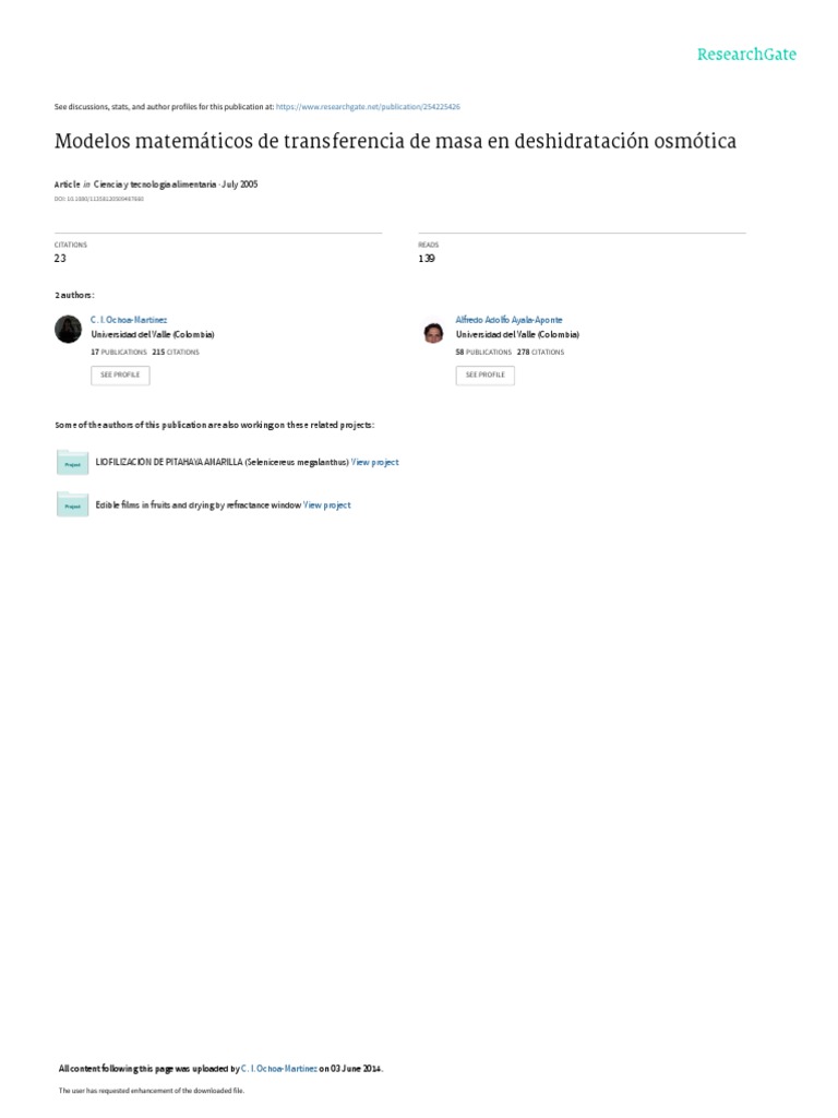 Modelos Matematicos de Transferencia de Masa en de | PDF | Ósmosis ...