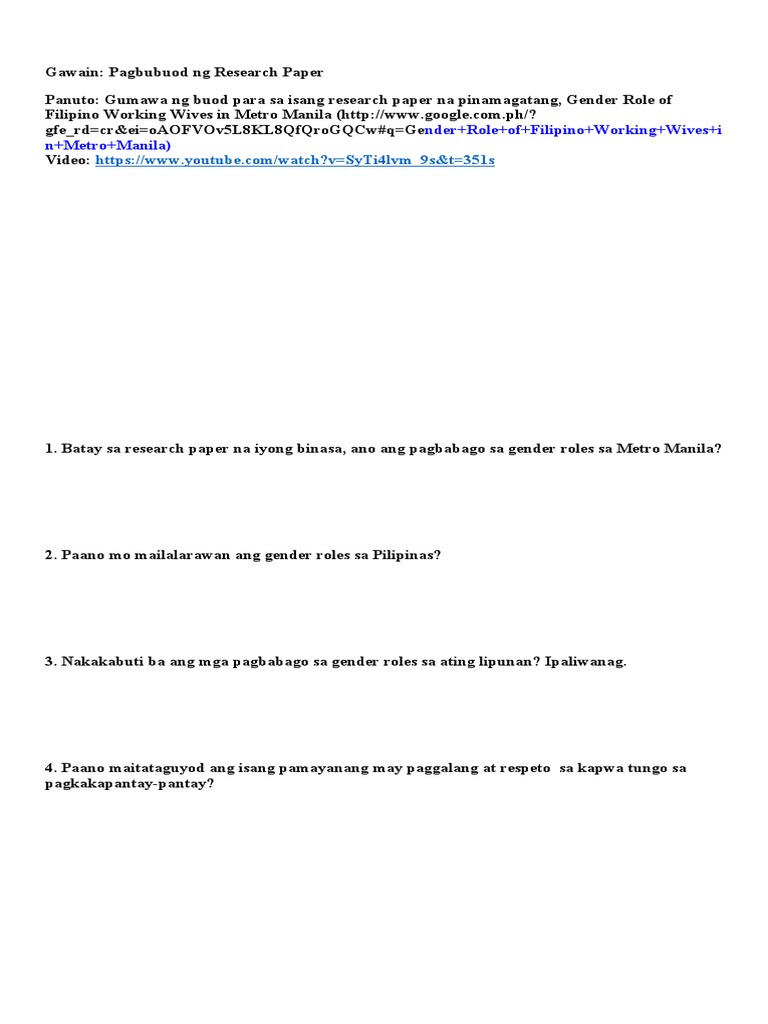 Activity Gender Roles | PDF