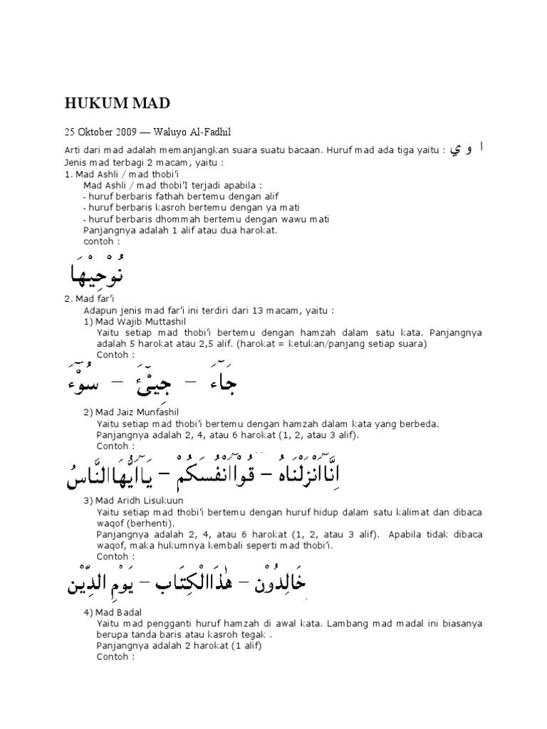 Hukum dan Jenis-jenis Mad dalam Bahasa Arab | PDF
