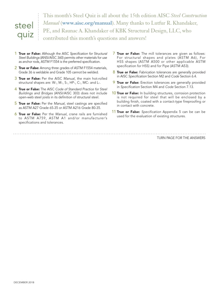 Steel Quiz: Manual ( | PDF | Structural Steel | Welding